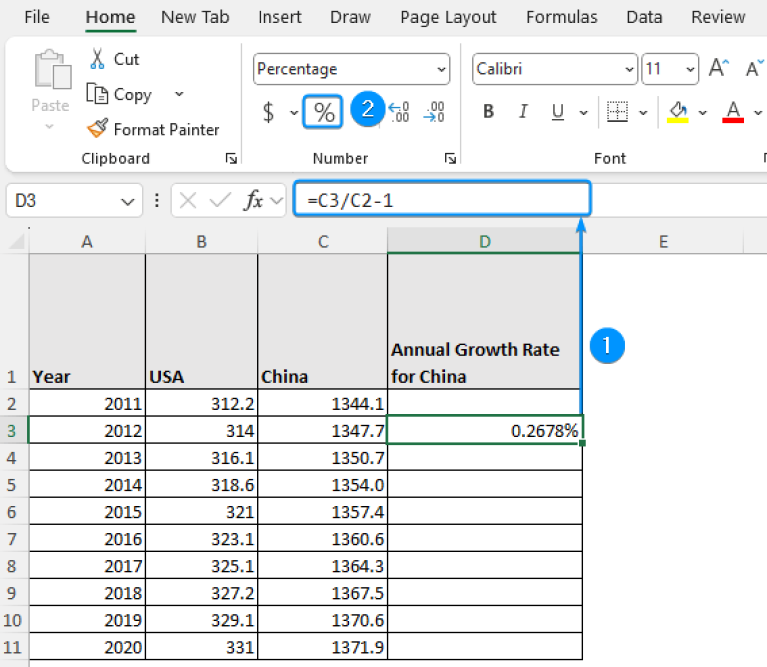 How to Calculate Population Growth Rate in Excel (3 Quick Ways) - Excel ...
