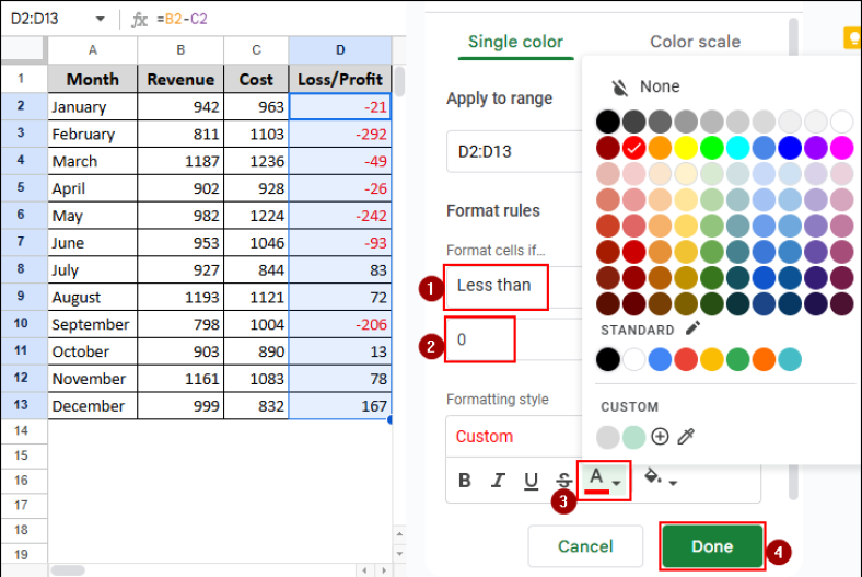 How to Make Negative Numbers Red in Google Sheets - Excel Insider