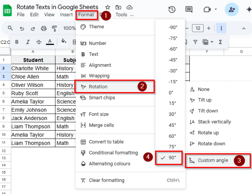 How to Rotate Texts in Google Sheets (6 Suitable Examples) - Excel Insider