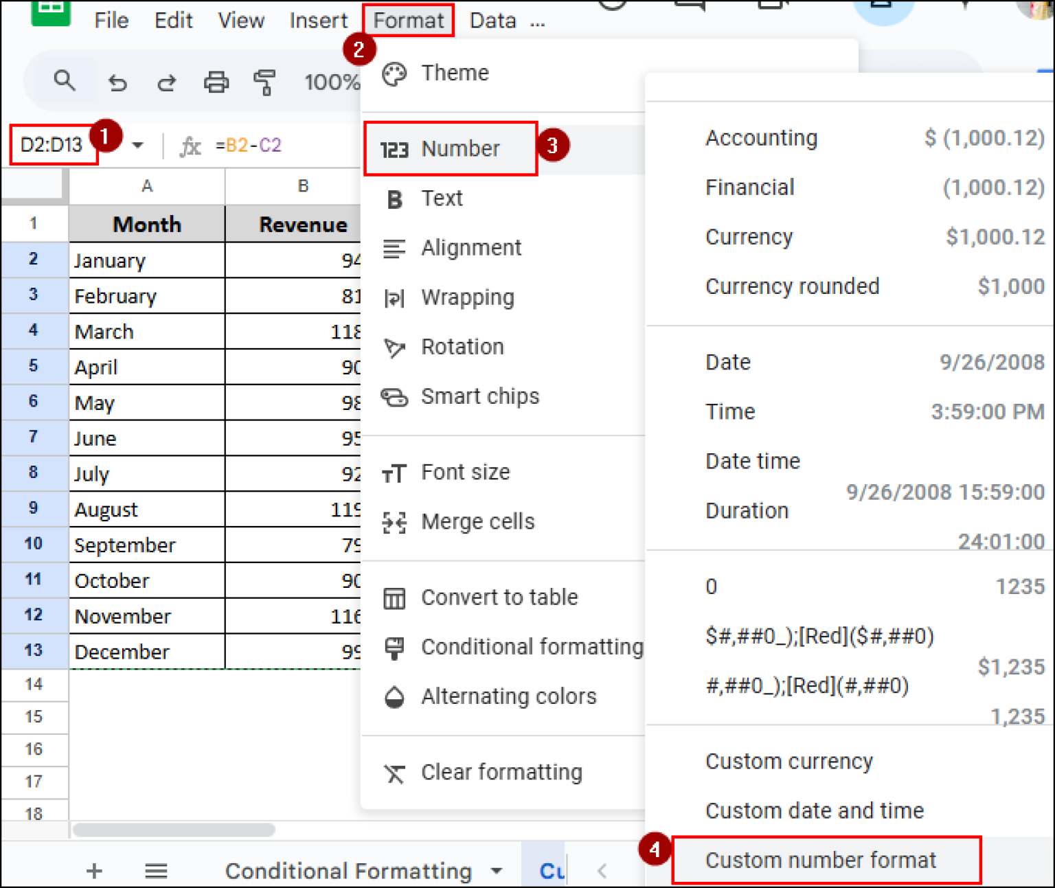 How to Make Negative Numbers Red in Google Sheets - Excel Insider