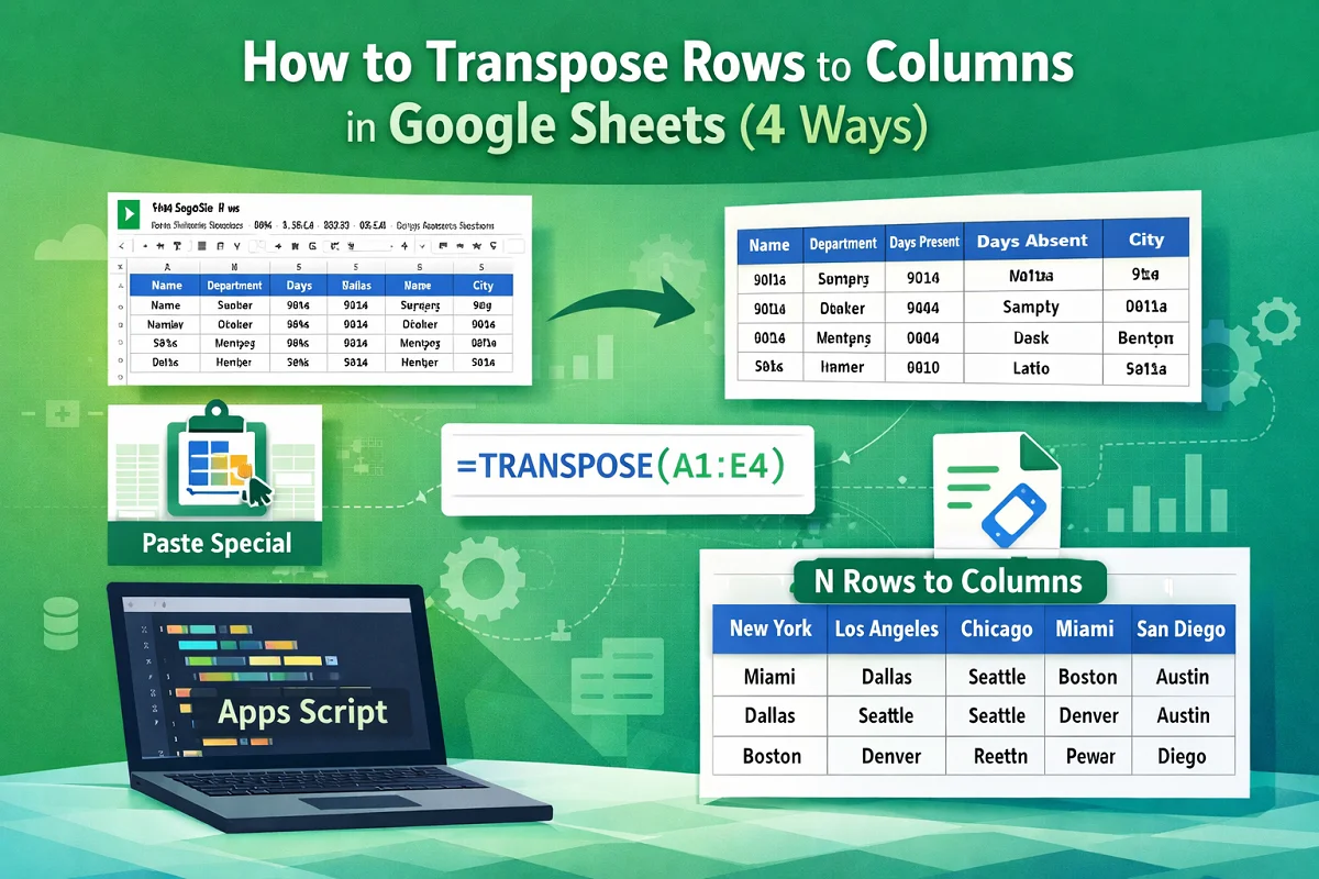 How to Transpose Rows to Columns in Google Sheets (4 Ways) - Excel Insider