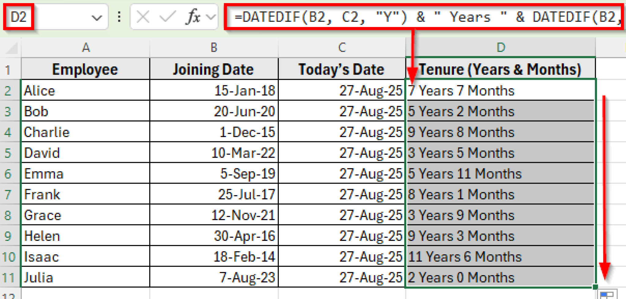 How to Calculate Tenure in Years and Months in Excel - Excel Insider