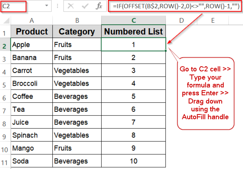 How to Make a Numbered List in Excel (9 Simple Ways) - Excel Insider