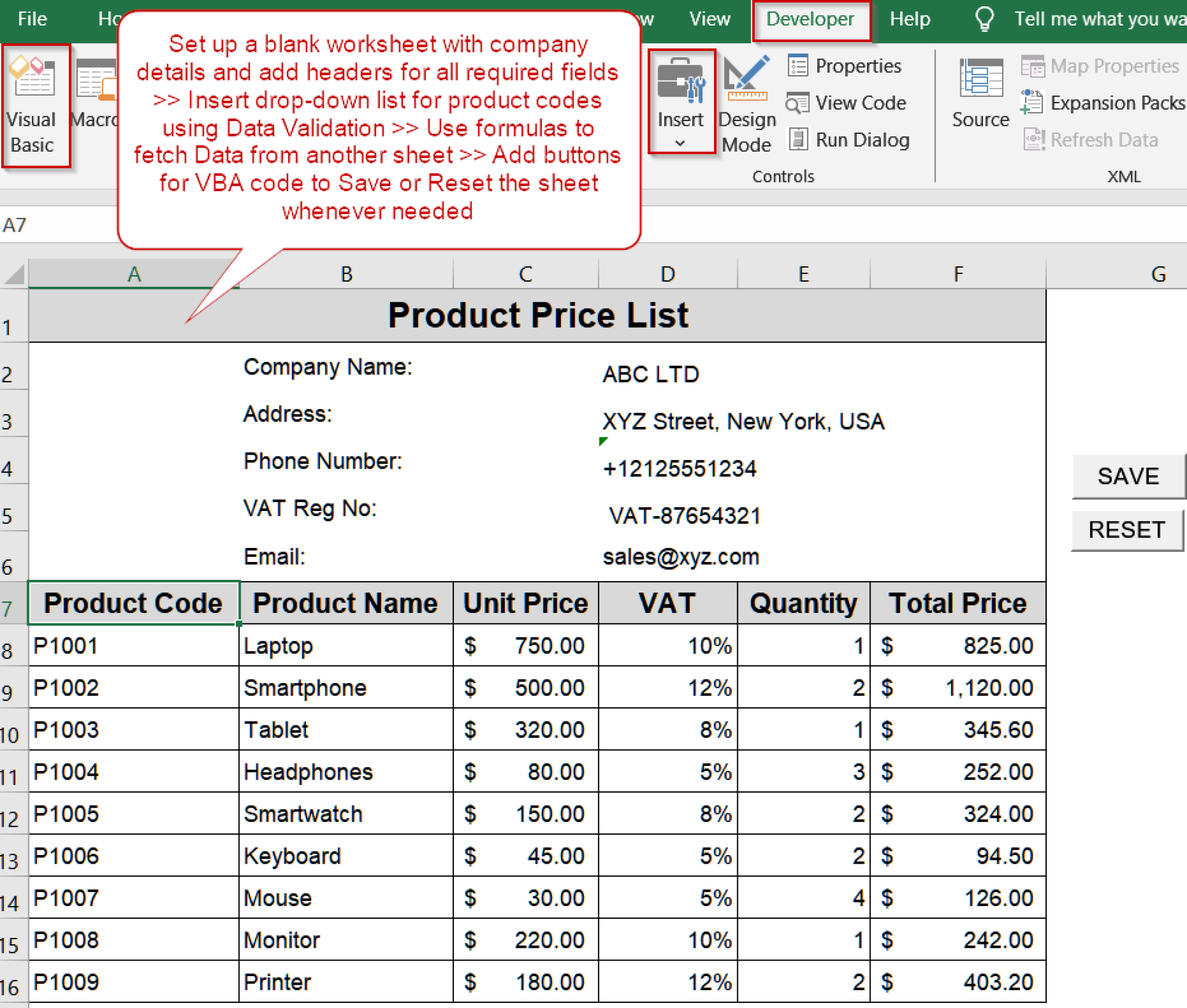 Male Excel Price List
