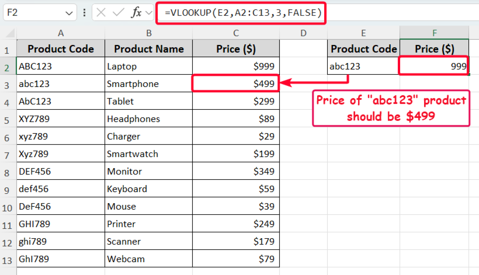 How to Perform Case-Sensitive Vlookup in Excel (4 Examples) - Excel Insider