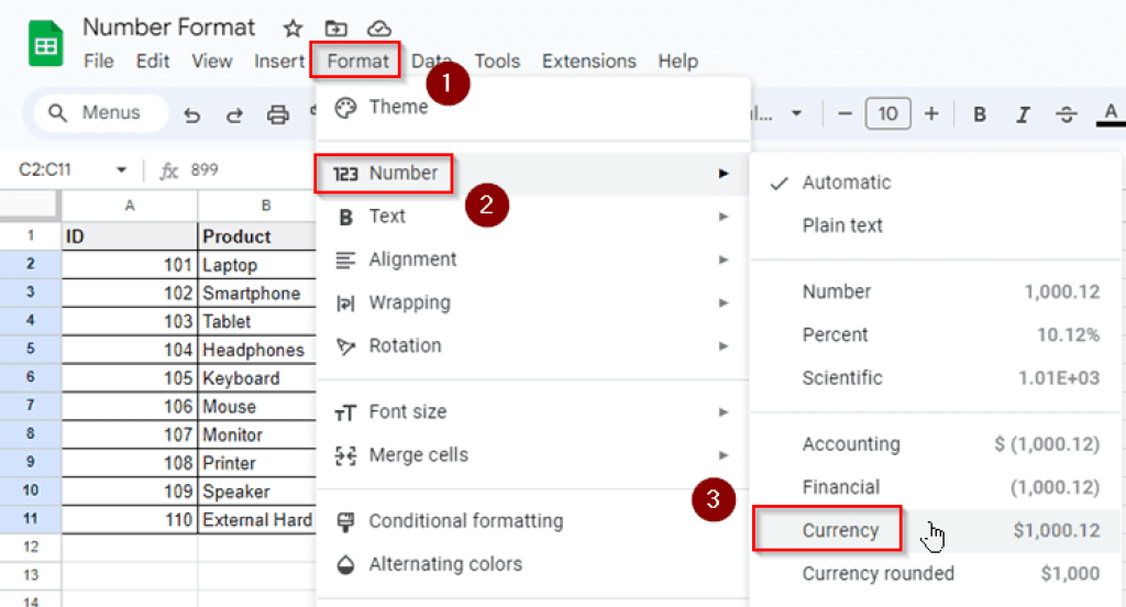 Number Format in Google Sheets: All Types with Examples - Excel Insider