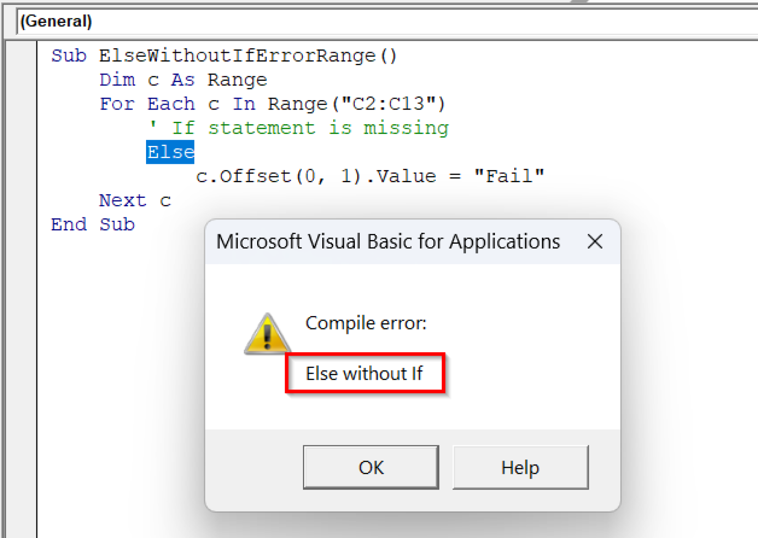 How to Fix 'Else Without If' Error in VBA (5 Simple Ways) - Excel Insider