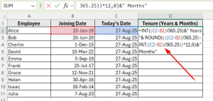 How to Calculate Tenure in Years and Months in Excel - Excel Insider
