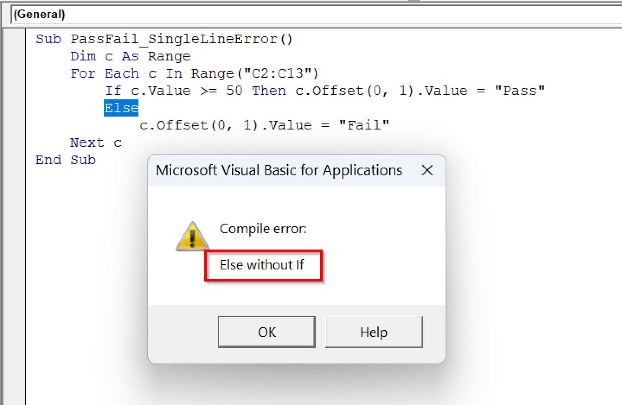 How to Fix 'Else Without If' Error in VBA (5 Simple Ways) - Excel Insider