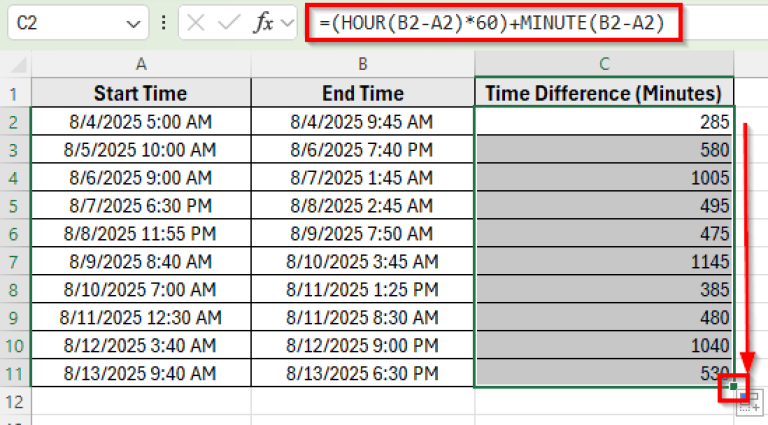 How to Calculate Time Difference in Minutes in Excel - Excel Insider