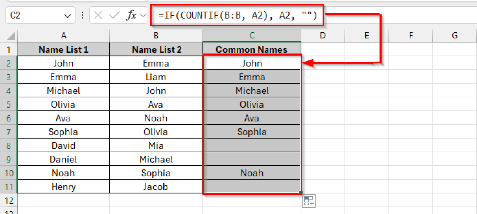 Compare Two Columns and Return Common Values in Excel - Excel Insider