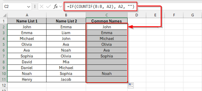 Compare Two Columns and Return Common Values in Excel - Excel Insider