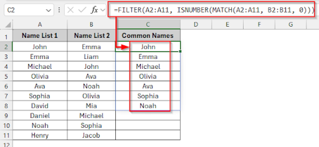 Compare Two Columns and Return Common Values in Excel - Excel Insider