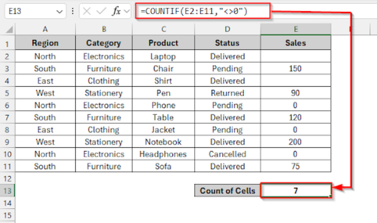 How to Use COUNTIF in Excel to Count Values Not Equal to Zero - Excel Insider
