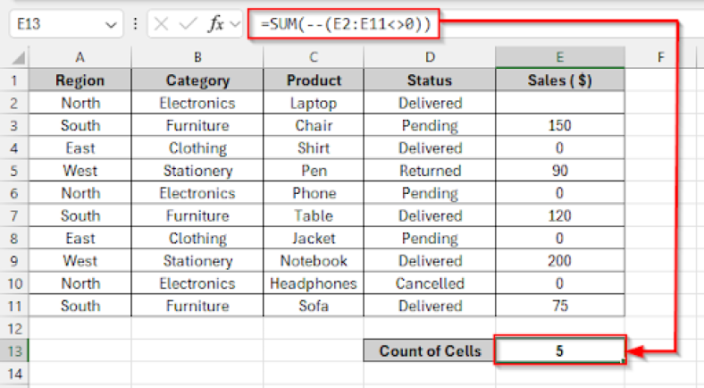 How to Use COUNTIF in Excel to Count Values Not Equal to Zero - Excel Insider