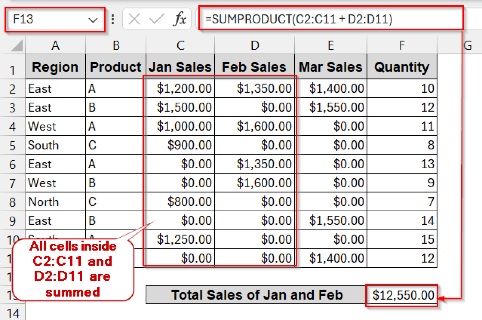 How to Use SUMPRODUCT Across Multiple Columns in Excel - Excel Insider