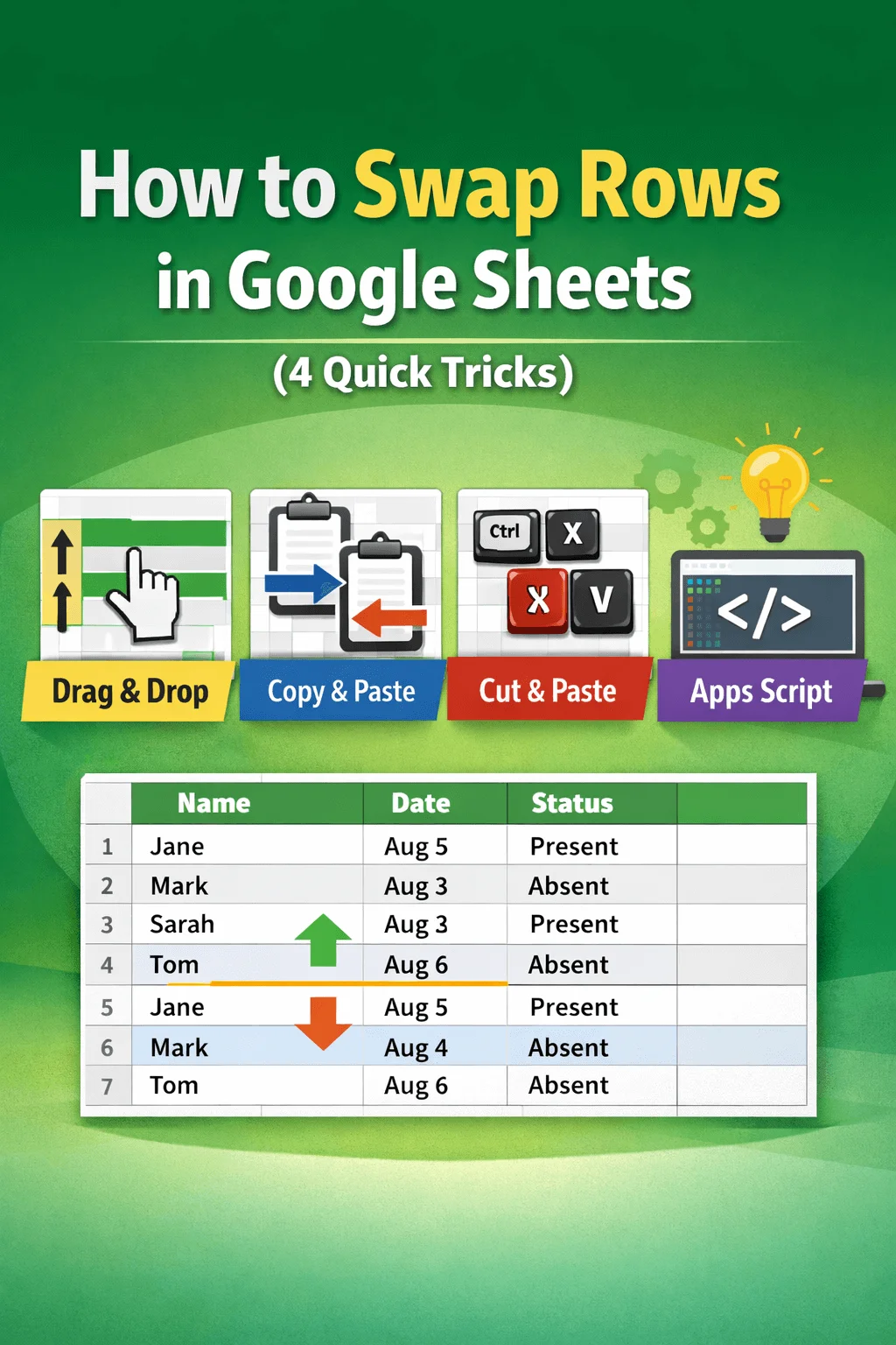 How to Swap Rows in Google Sheets (4 Quick Tricks) - Excel Insider