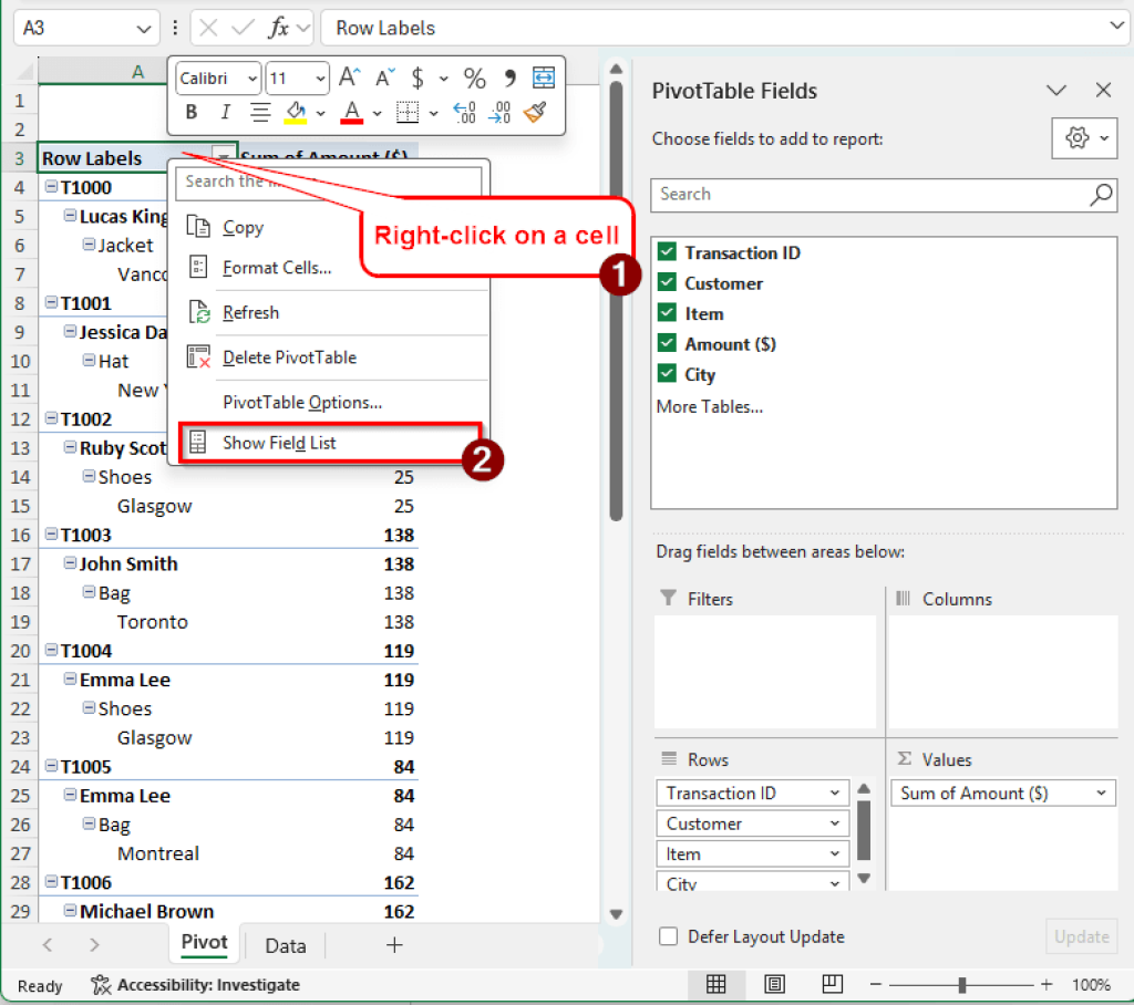 How to Get Pivot Table Menu Back in Excel (3 Simple Ways) - Excel Insider