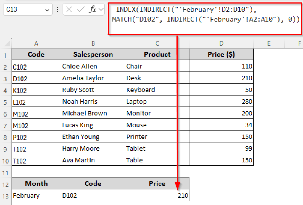 INDIRECT Function with INDEX-MATCH Formula in Excel - Excel Insider