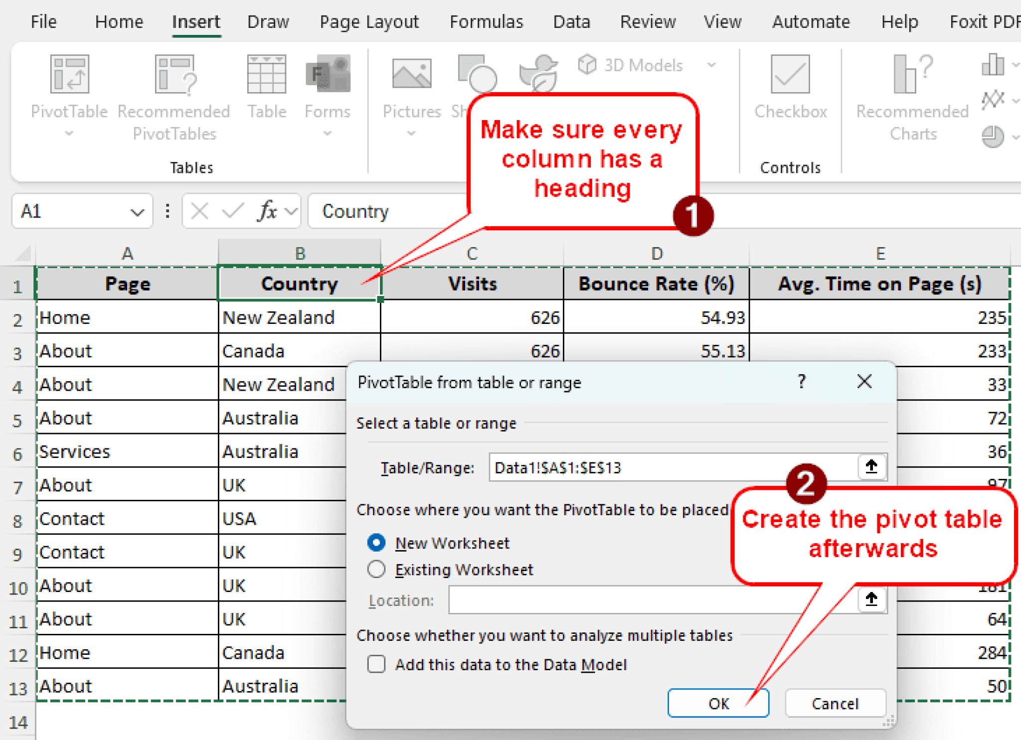 How to Fix Pivot Table Field Name Is Not Valid Error - Excel Insider