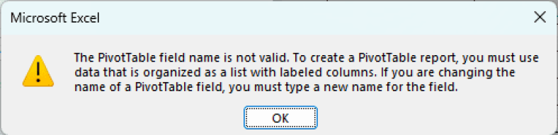 How to Fix Pivot Table Field Name Is Not Valid Error - Excel Insider
