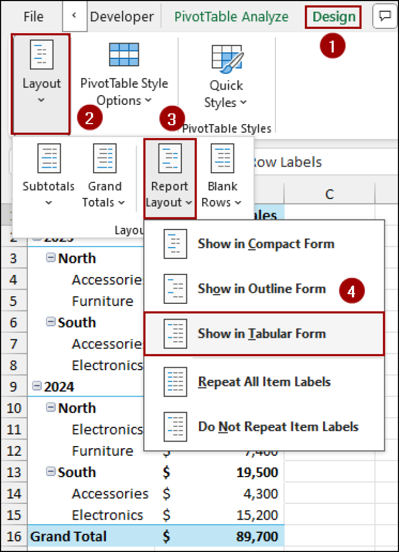 How to Show Multiple Columns Without Nesting in Pivot Table - Excel Insider