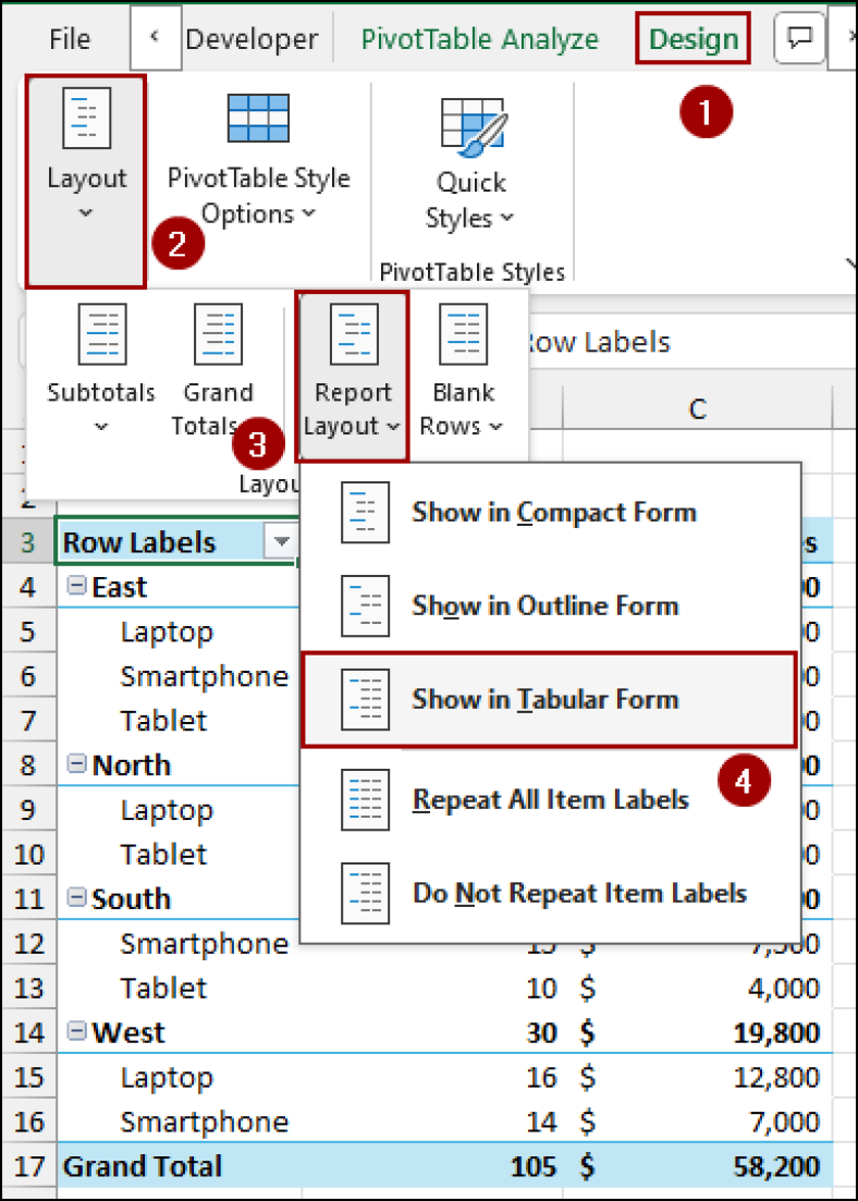 How to Show Multiple Rows Without Nesting in Excel Pivot Table - Excel ...