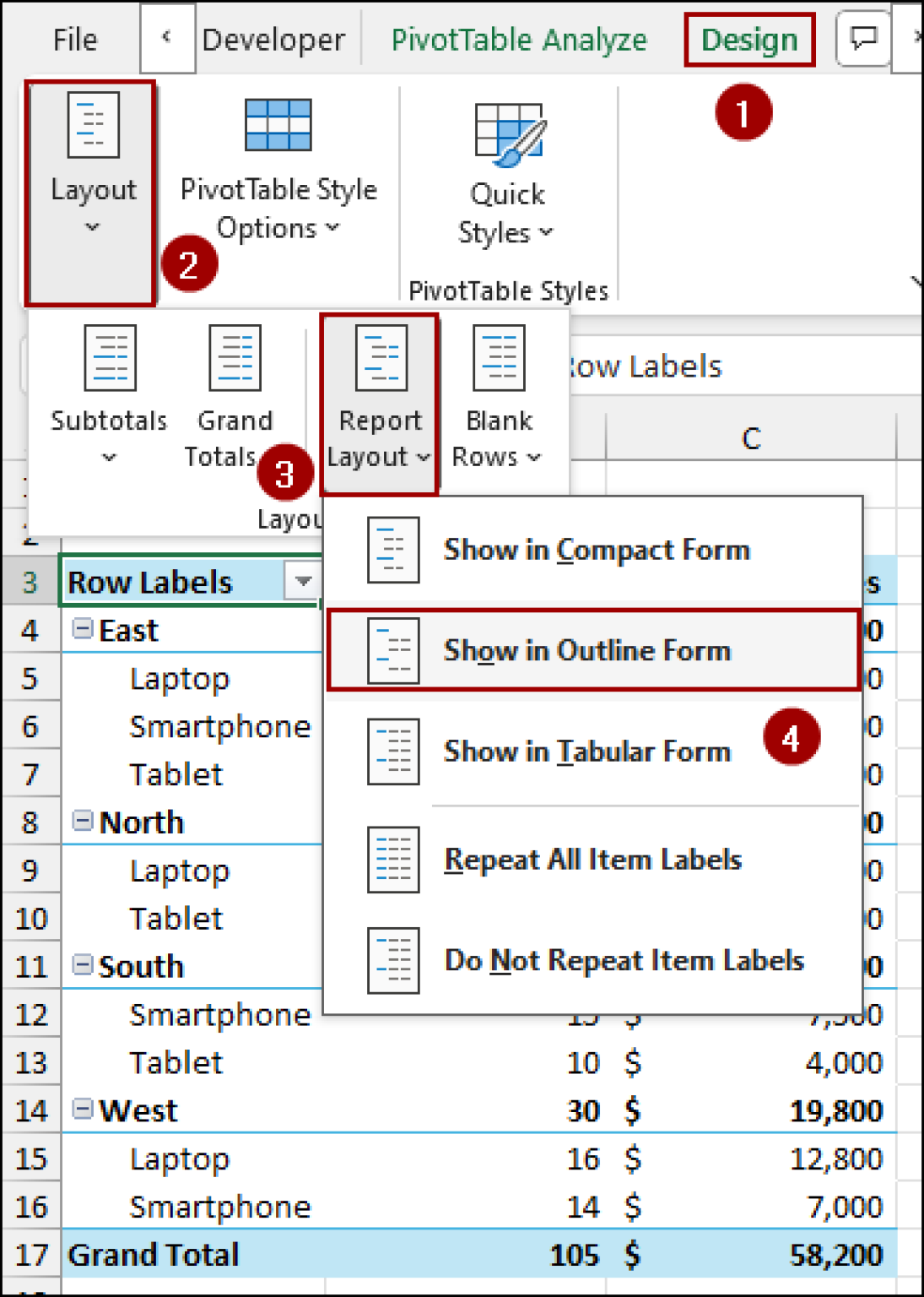 How to Show Multiple Rows Without Nesting in Excel Pivot Table - Excel ...