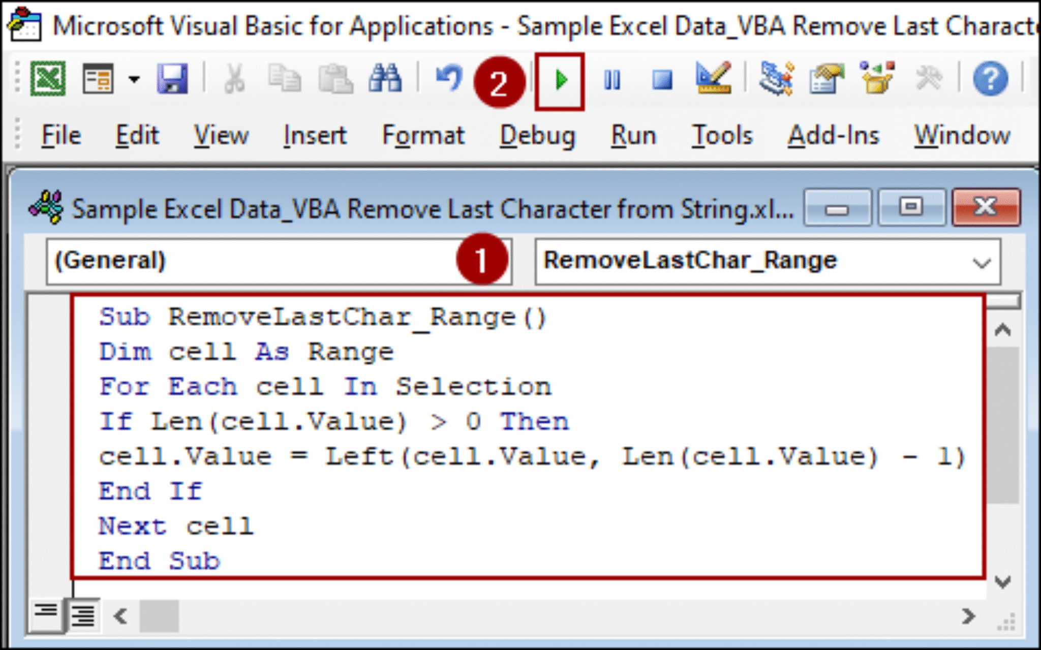 Excel VBA to Remove Last Character from String (3 Examples) - Excel Insider