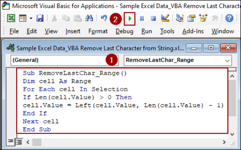 Excel VBA to Remove Last Character from String (3 Examples) - Excel Insider