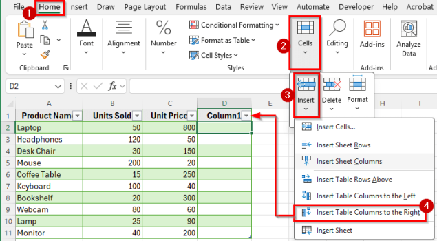 How to Add a Column to a Table in Excel (6 Easy Ways) - Excel Insider