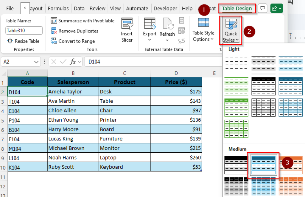 How to Change Table Colors in Excel (5 Easy Ways) - Excel Insider
