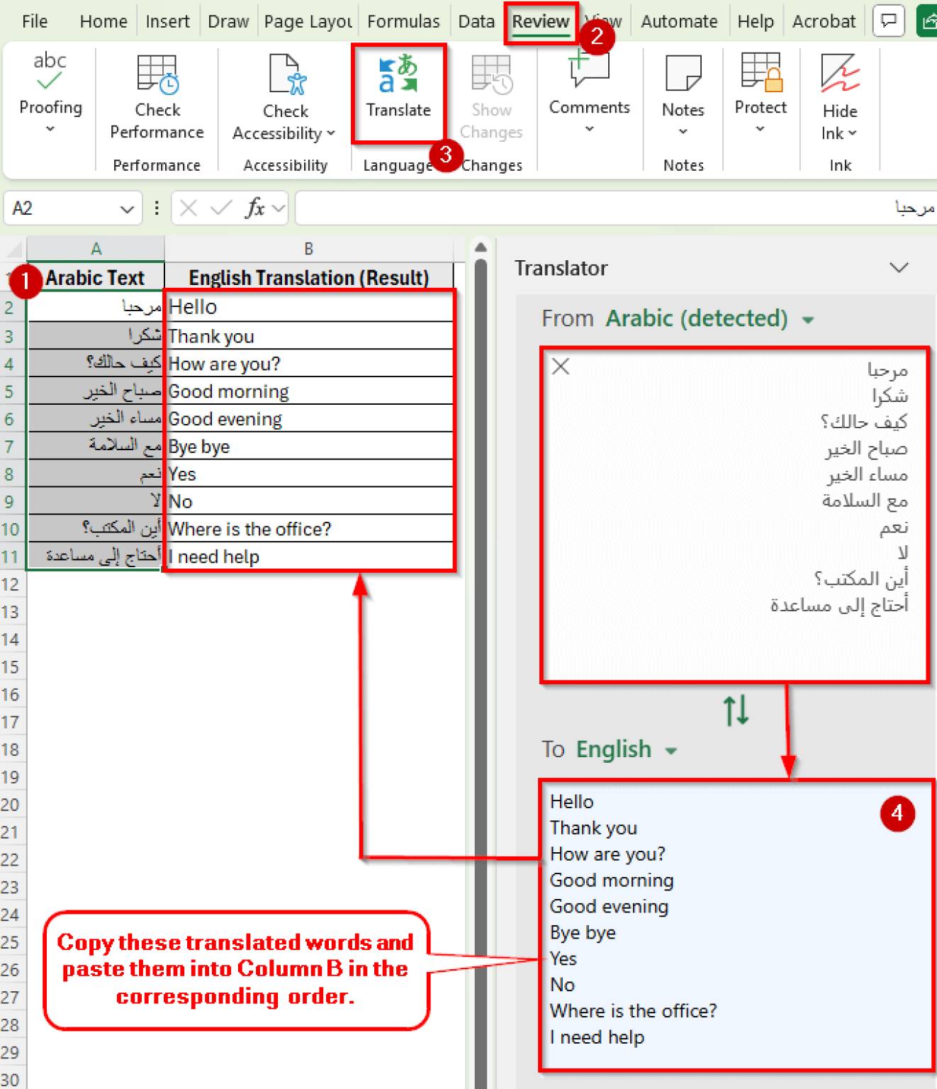 How to Translate Arabic to English in Excel (2 Easy Ways) - Excel Insider