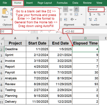 How to Calculate Elapsed Time Between Two Dates in Excel - Excel Insider