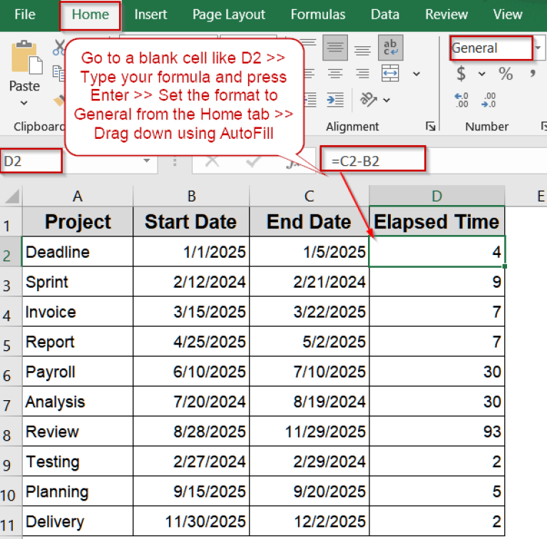 How to Calculate Elapsed Time Between Two Dates in Excel - Excel Insider