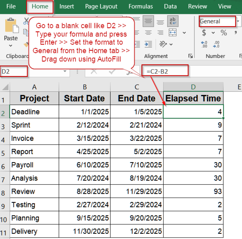 How to Calculate Elapsed Time Between Two Dates in Excel - Excel Insider