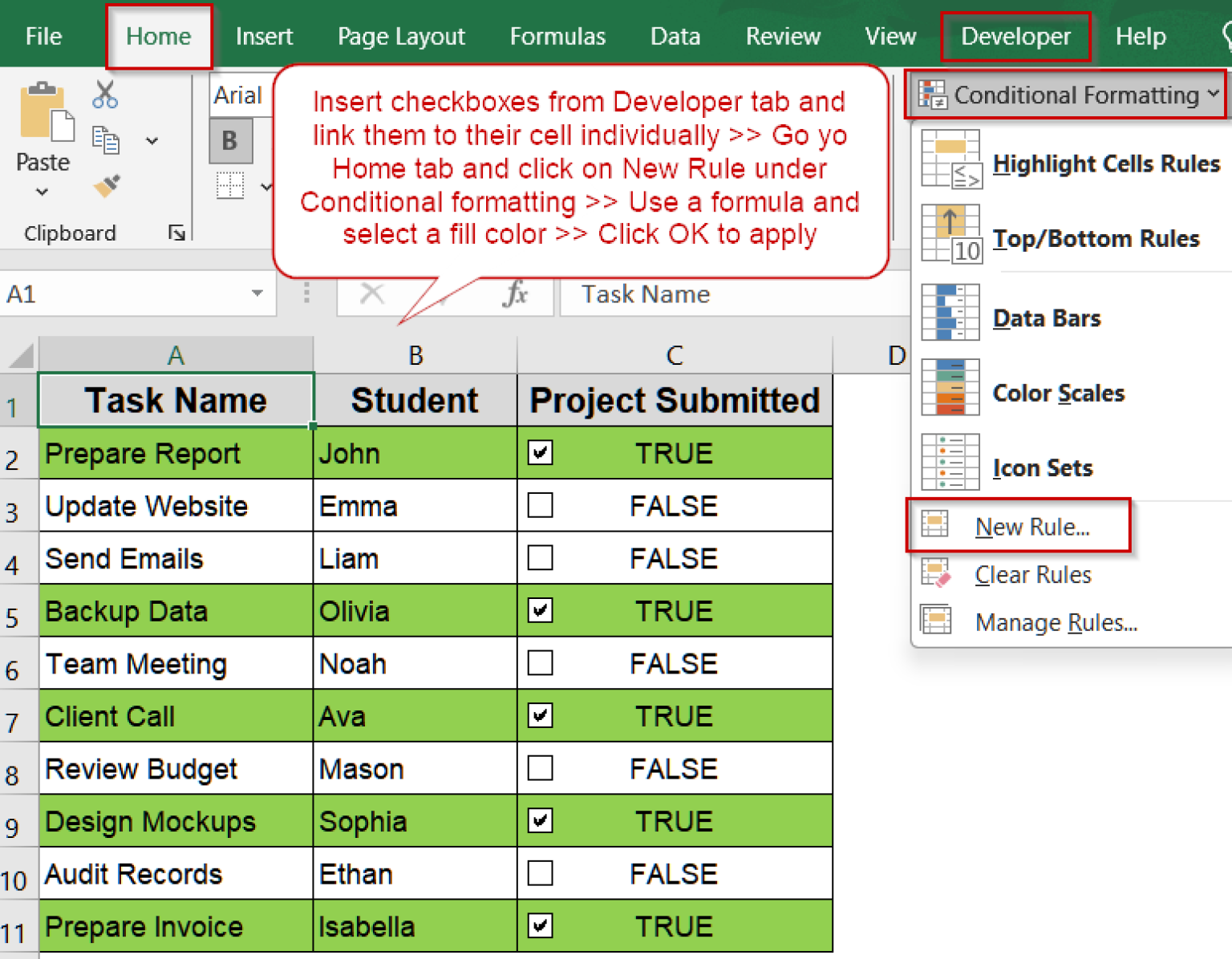 How to Apply Conditional Formatting to Checkboxes in Excel - Excel Insider
