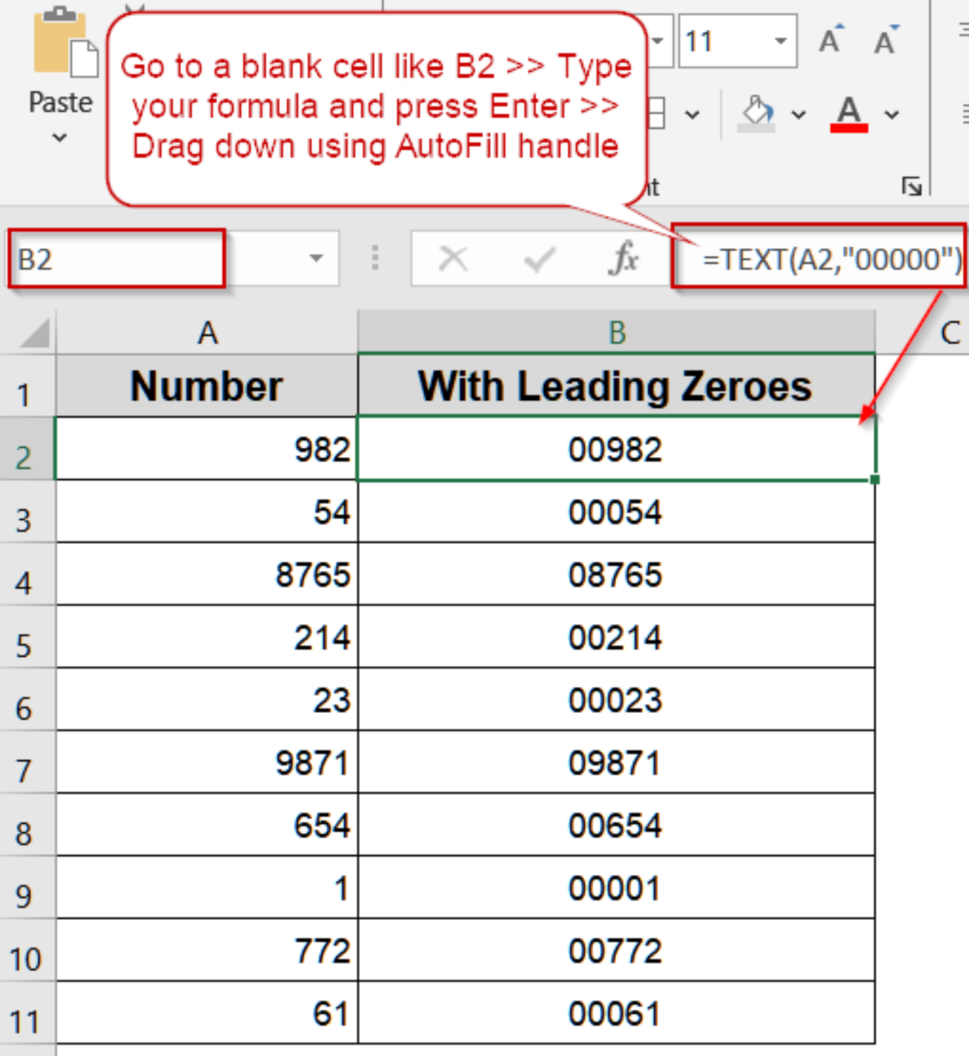 How to Convert Number to Text with Leading Zeros in Excel - Excel Insider