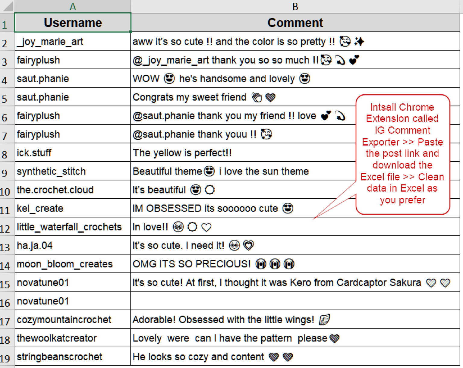 How to Import Instagram Comments to Excel - Excel Insider