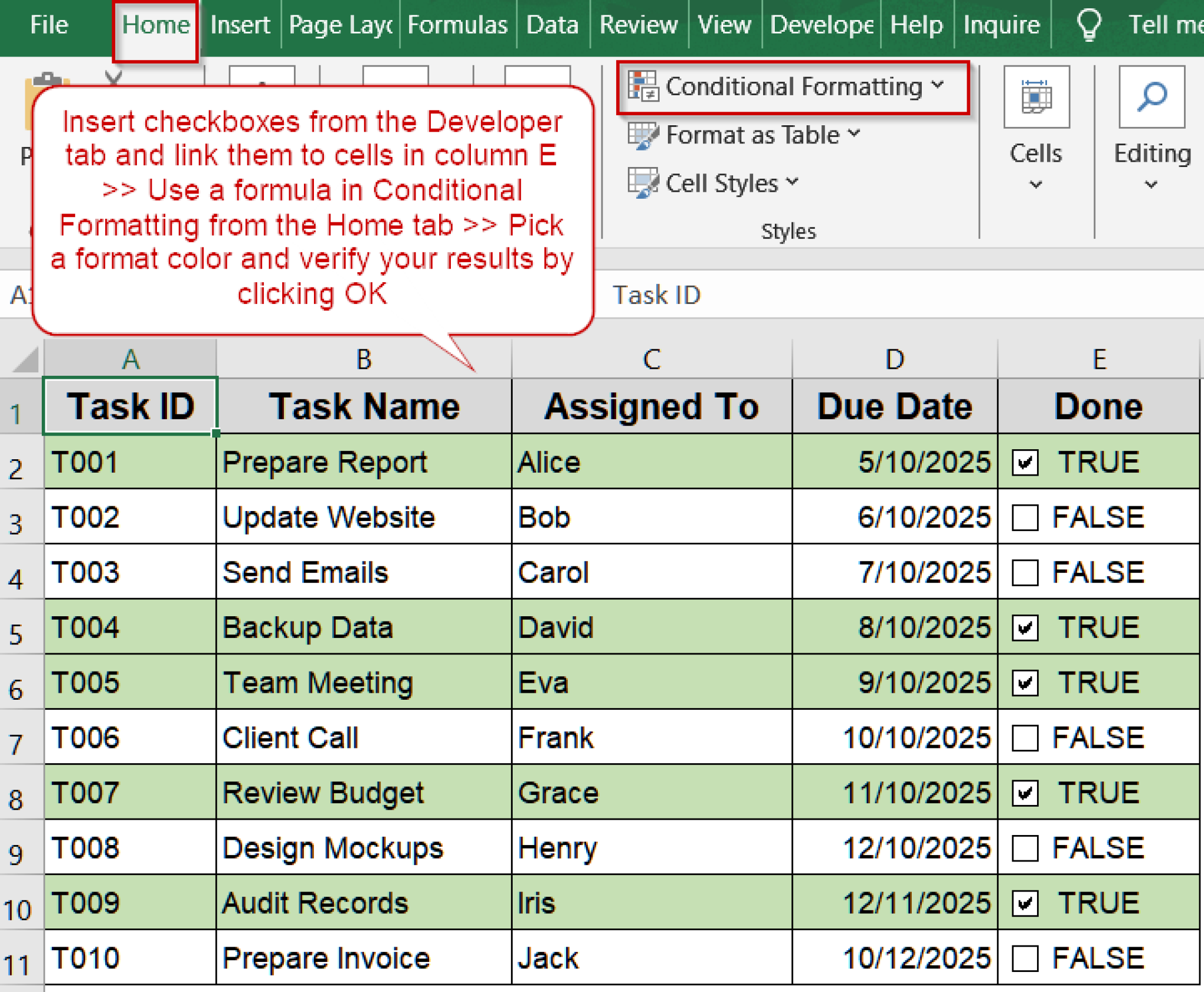 How to Highlight a Row if Checkbox is Checked in Excel - Excel Insider