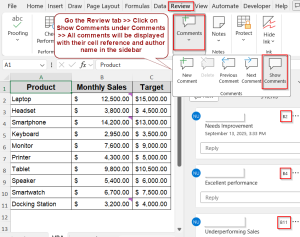 How to Find and Show Comments in Excel (4 Methods) - Excel Insider