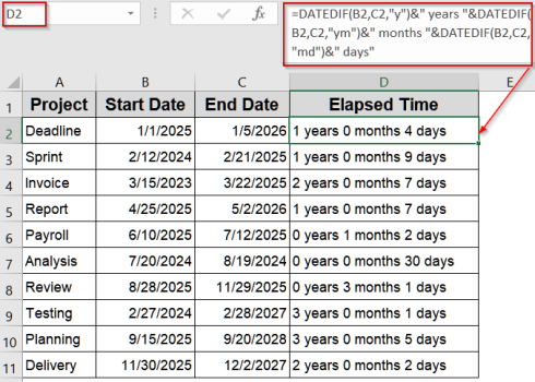 How to Calculate Elapsed Time Between Two Dates in Excel - Excel Insider