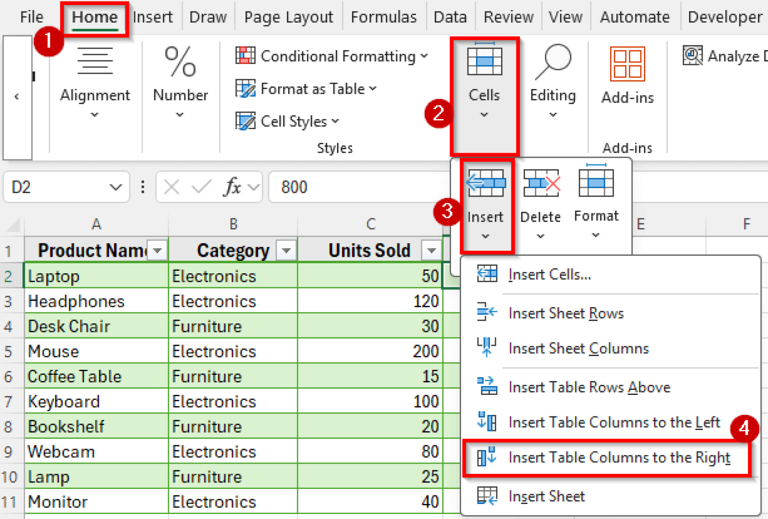How to Add a Column to a Table in Excel (6 Easy Ways) - Excel Insider
