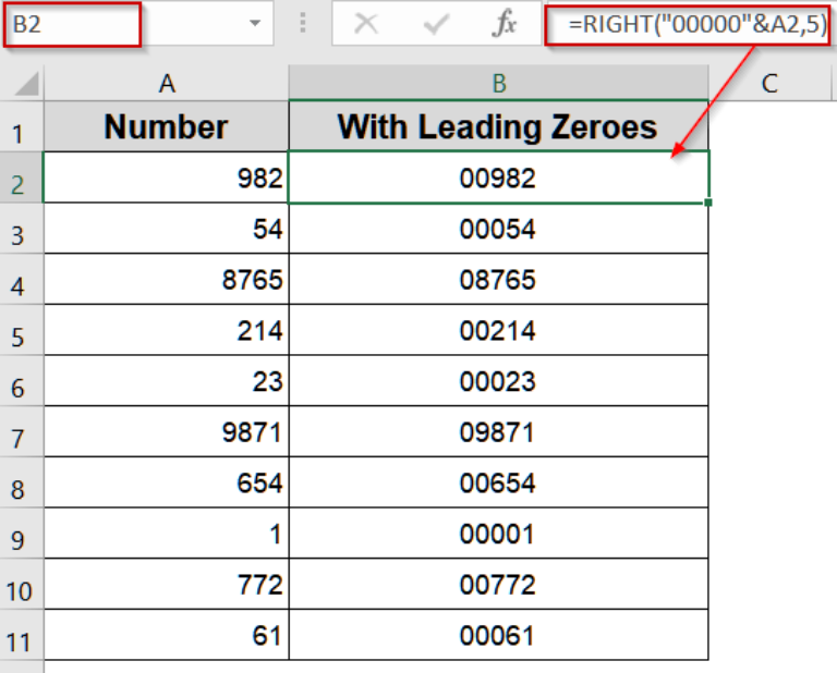 How to Convert Number to Text with Leading Zeros in Excel - Excel Insider