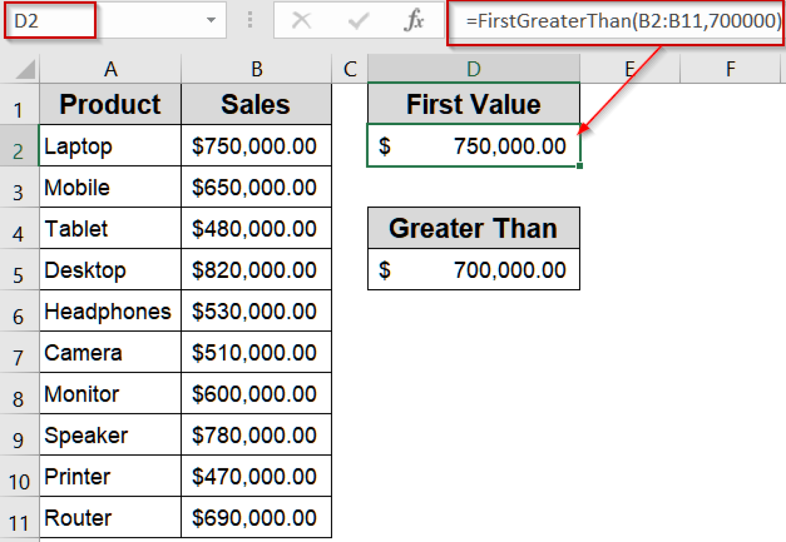 How to Find the First Value Greater Than a Number in Excel - Excel Insider