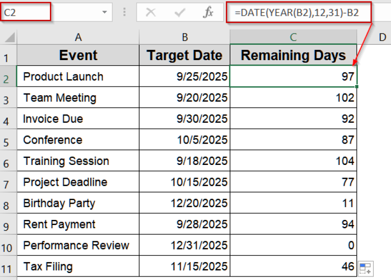 How to Calculate Remaining Days in Excel (5 Formulas) - Excel Insider