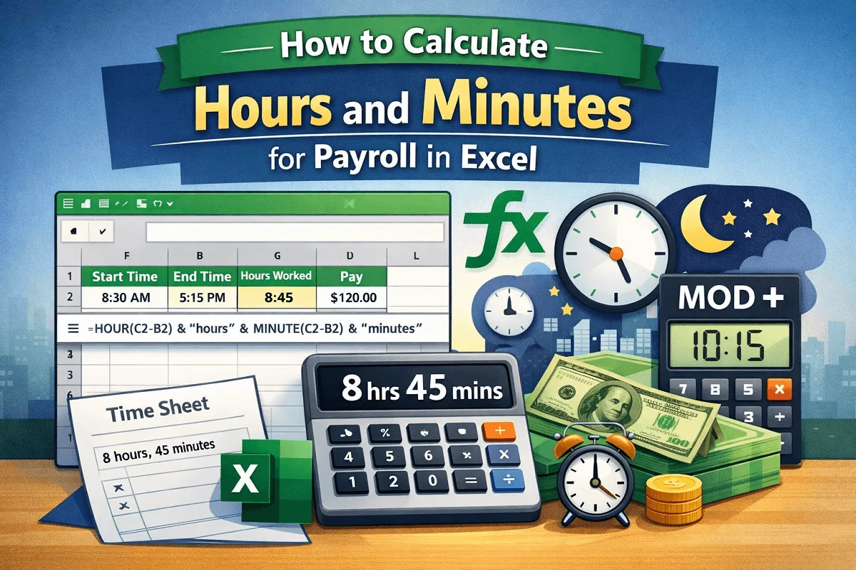How to Calculate Hours and Minutes for Payroll in Excel - Excel Insider