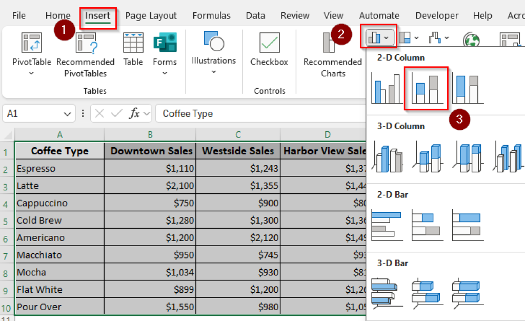 How to Create a Stacked Column Chart in Excel (4 Examples) - Excel Insider