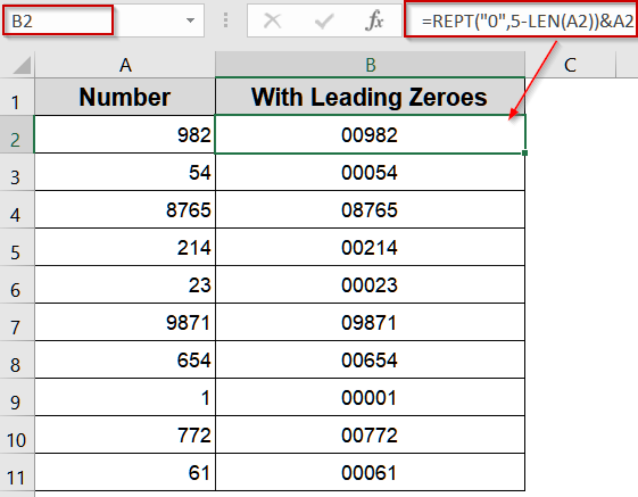 How to Convert Number to Text with Leading Zeros in Excel - Excel Insider