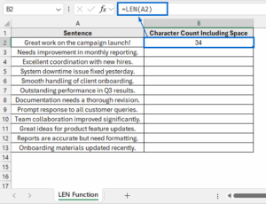 How to Count Characters Including Spaces in Excel - Excel Insider